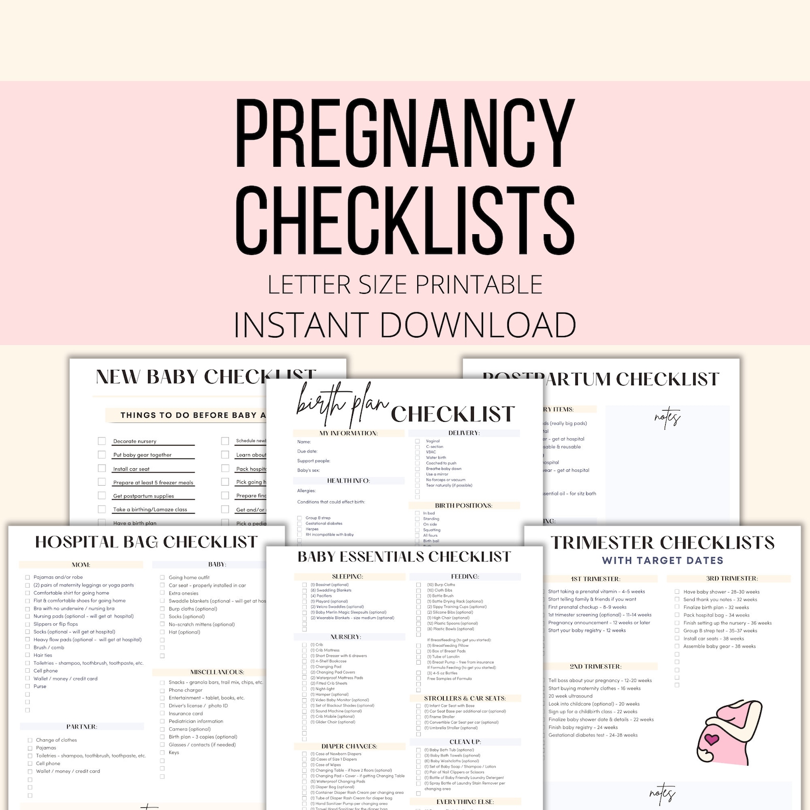 Pregnancy Checklists Bundle Printable, Pregnancy Planner to Do Lists ...