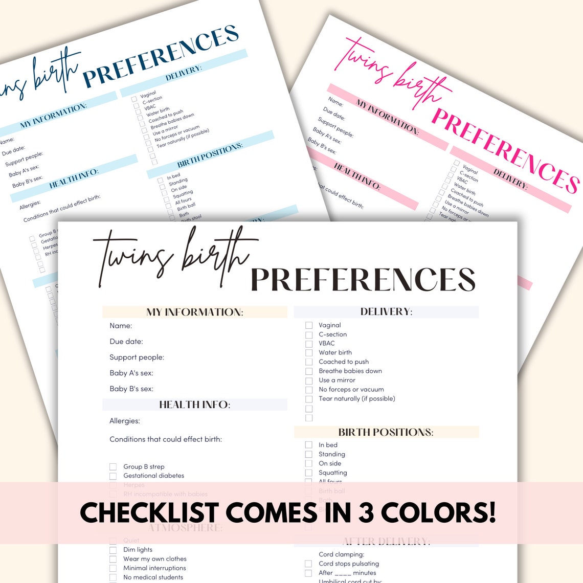 Twin Birth Plan Printable, Twins Birth Checklist PDF, Twin Pregnancy ...