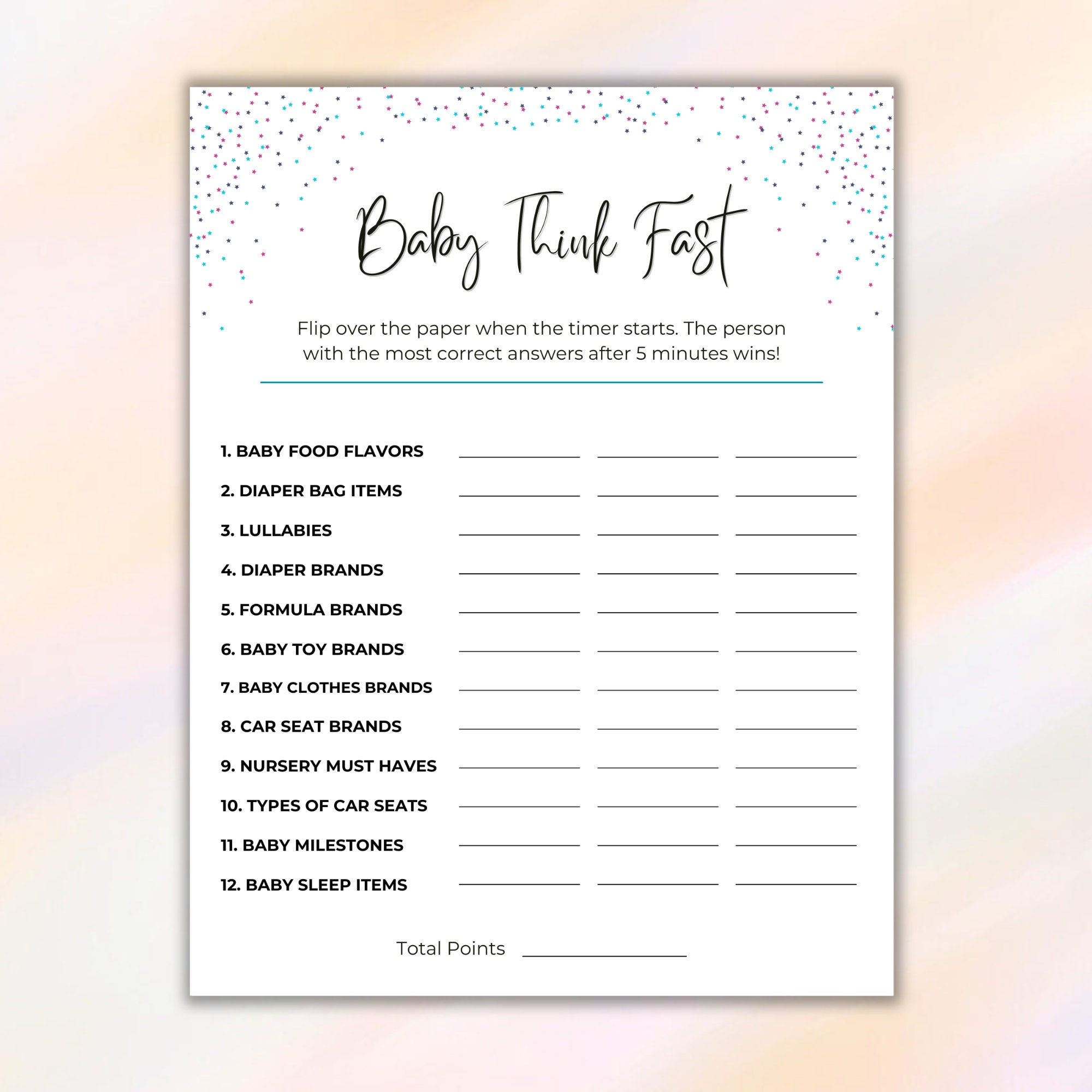 Think Fast Baby Shower Game Printable, Baby Think Fast Shower Activity ...