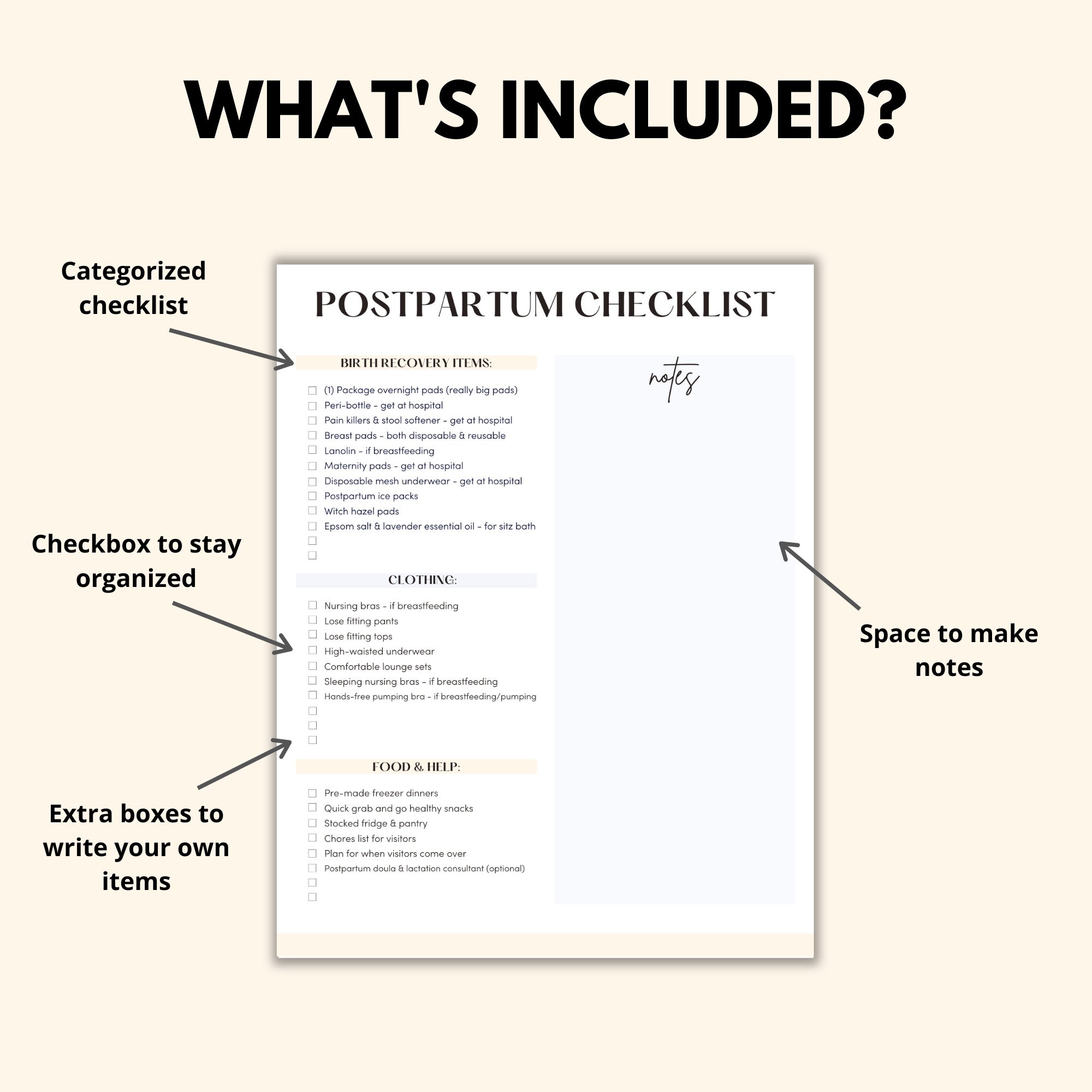 Postpartum Checklist Printable, Postpartum Care List, Postpartum Essentials Digital Download ...