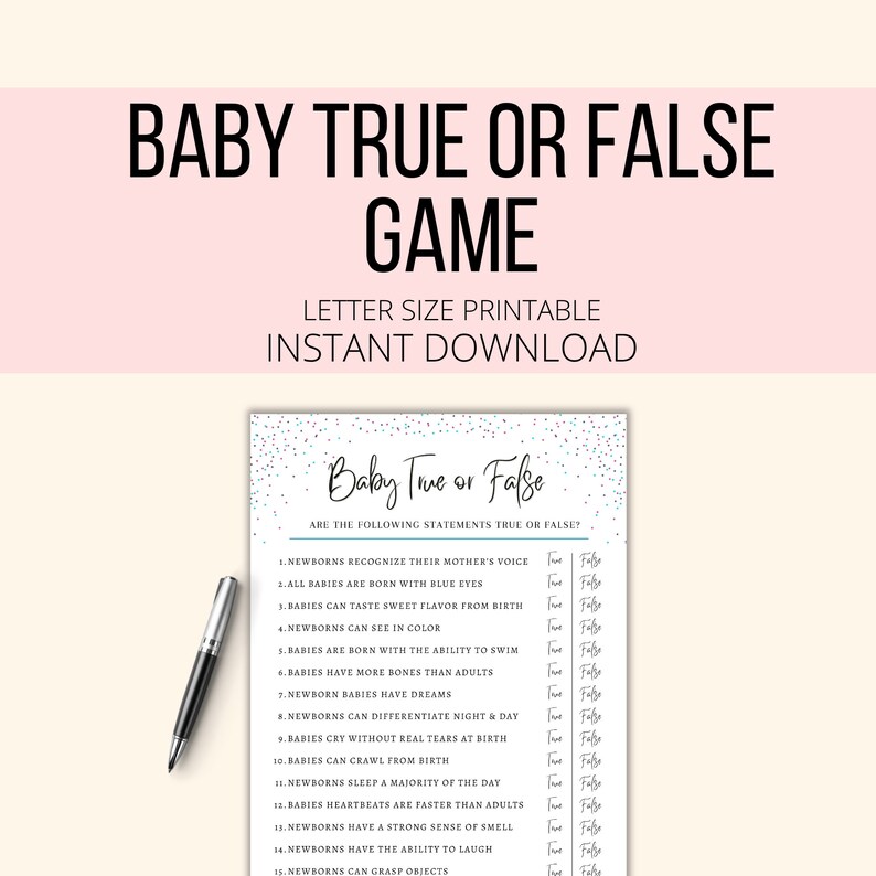 Baby Shower True or False Game Printable, Baby Shower Trivia Activity ...