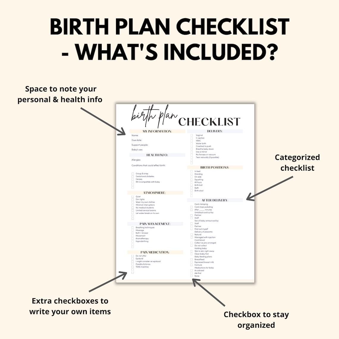 Third Trimester Checklists Pregnancy Printable, Hospital Bag + Birth ...