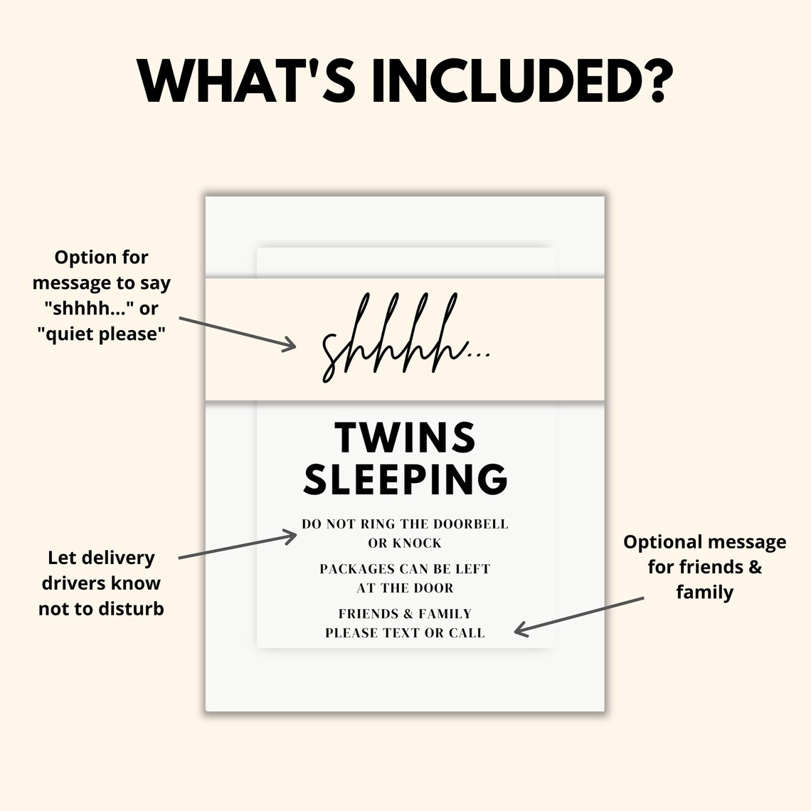 Twins Sleeping Sign Printable, Front Door & Porch Babies Sleeping Sign ...