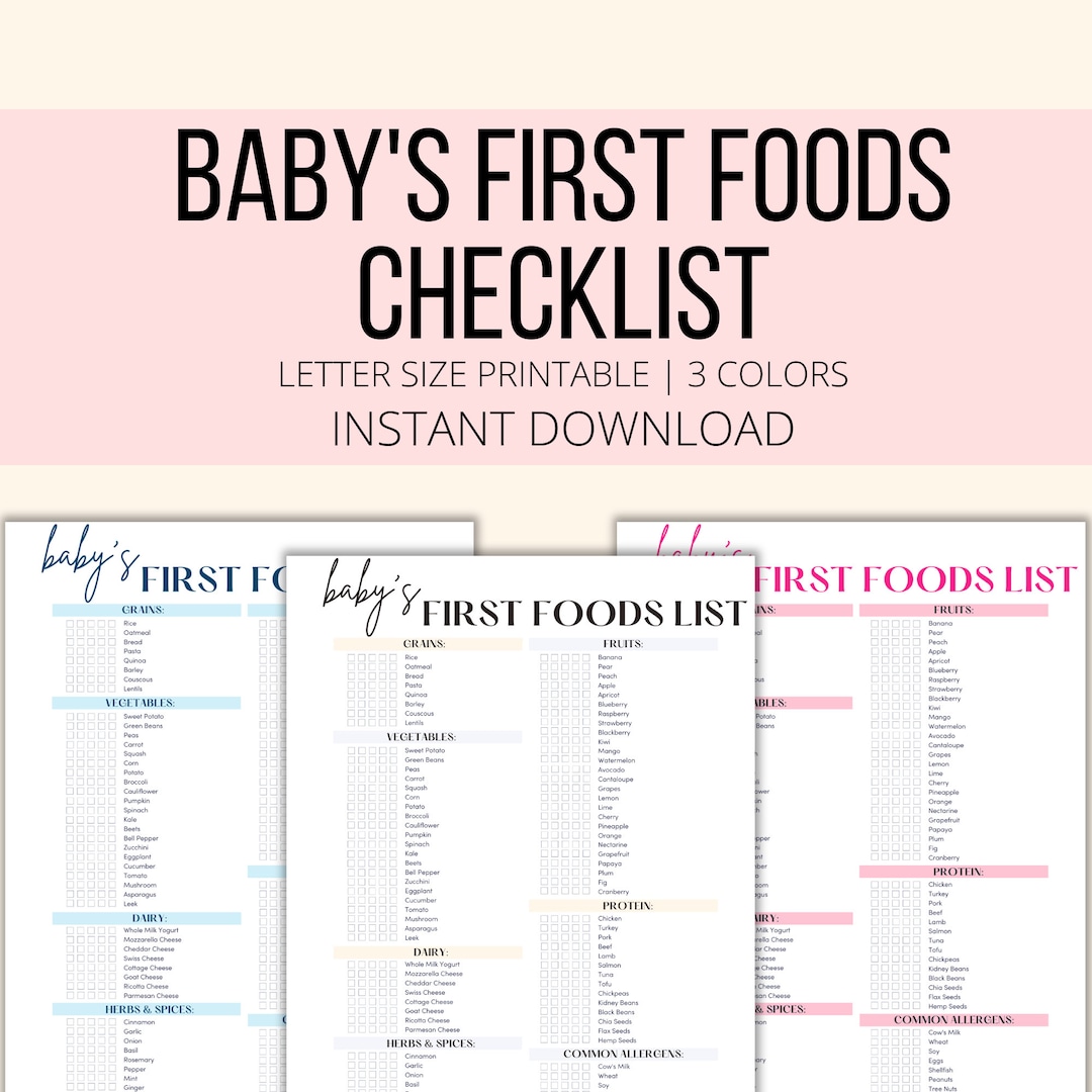 Baby's First Foods Checklist Printable Baby Food List - Etsy UK