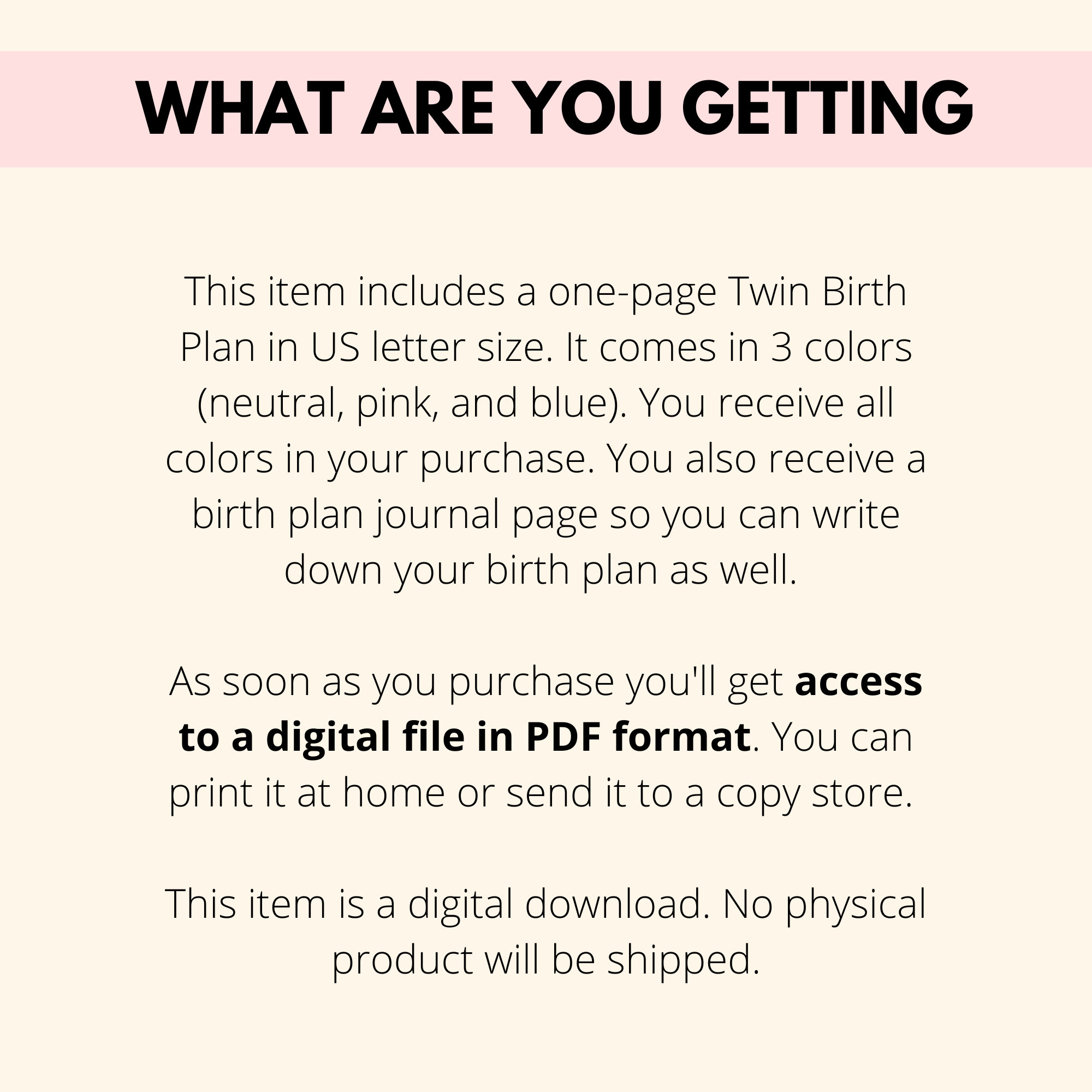 Twin Birth Plan Printable, Twins Birth Checklist PDF, Twin Pregnancy ...