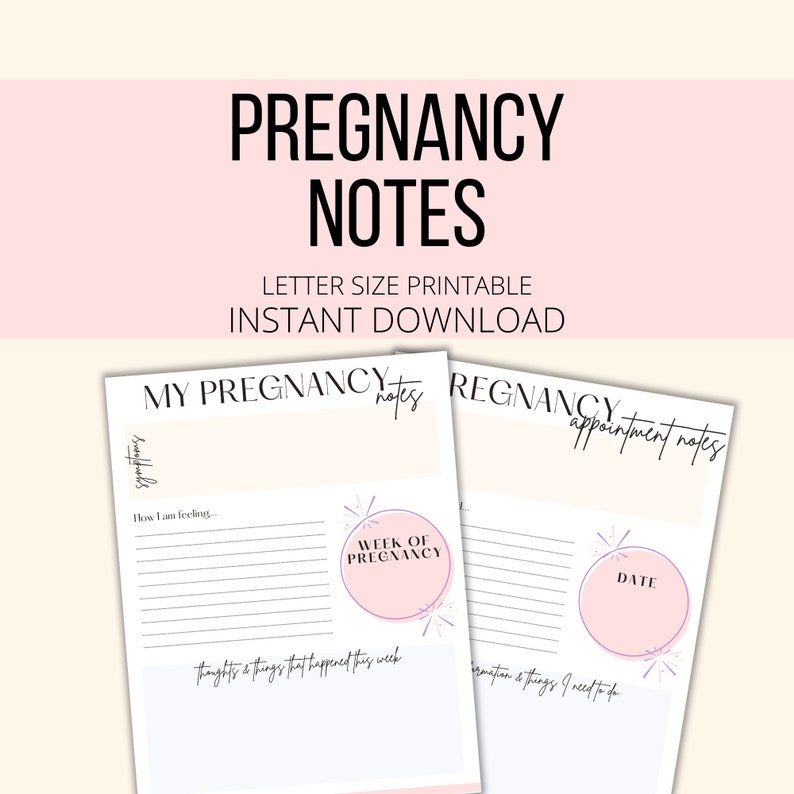 Pregnancy Notes Printable, Pregnancy Tracker Digital Download, Weekly ...