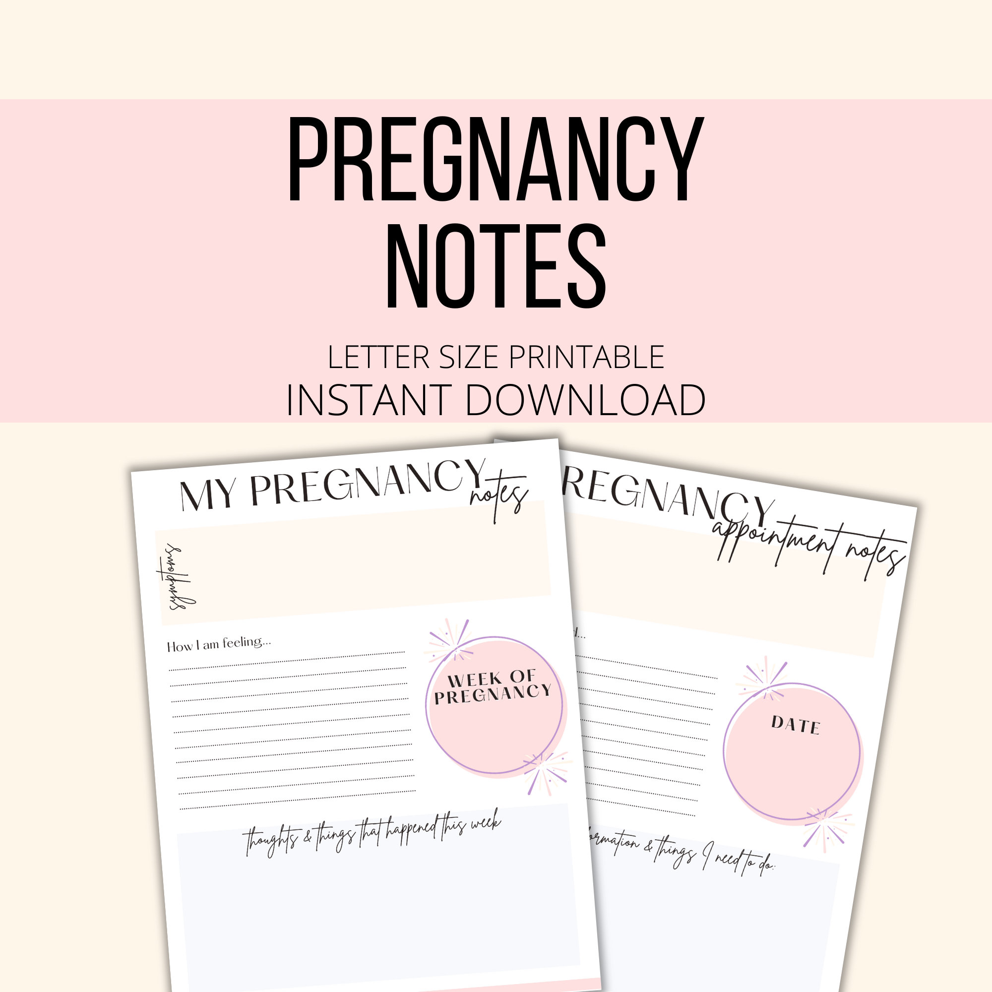 Pregnancy Notes Printable, Pregnancy Tracker Digital Download, Weekly ...