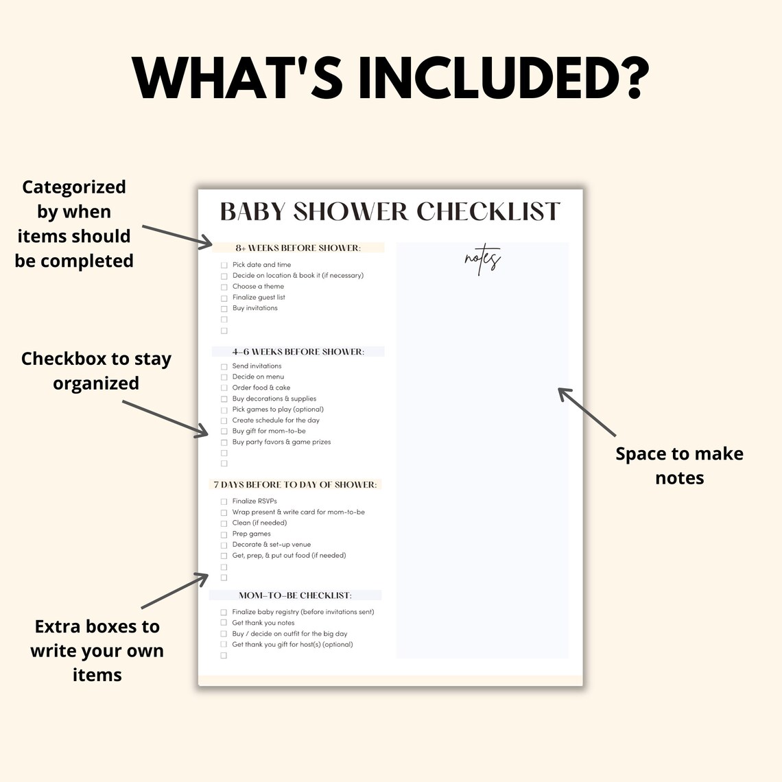 Baby Shower Checklist Printable, Baby Shower Planner PDF, Baby Shower ...