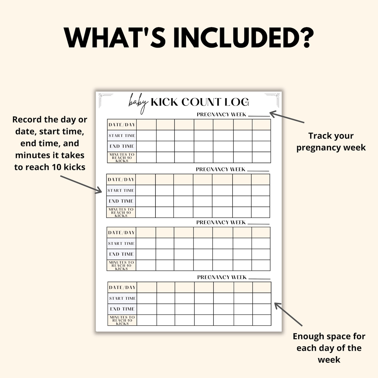 Kick Count Log Printable, Baby Kick Count Chart PDF, Fetal Movement Log ...