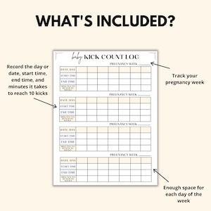 Kick Count Log Printable, Baby Kick Count Chart PDF, Fetal Movement Log ...