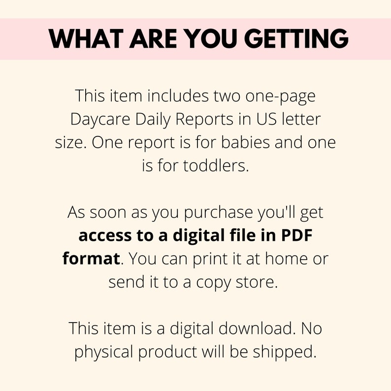 Daycare Daily Report Printable, Daycare Forms PDF, Toddler & Infant ...