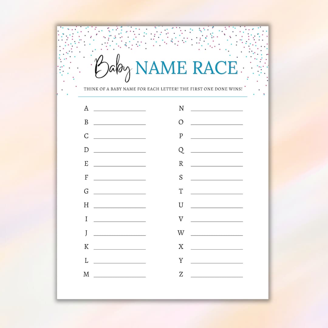 Baby Name Race Baby Shower Game Printable, Baby Name Alphabet Shower ...