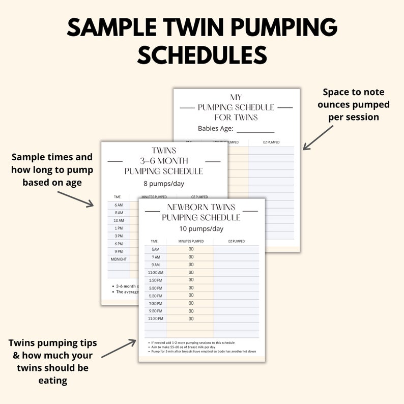 Pumping Schedules & Logs for Twins Printable, Twin Baby Pumping Planner ...