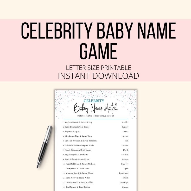 Celebrity Baby Name Game PDF, Celebrity Baby Names Baby Shower Game ...