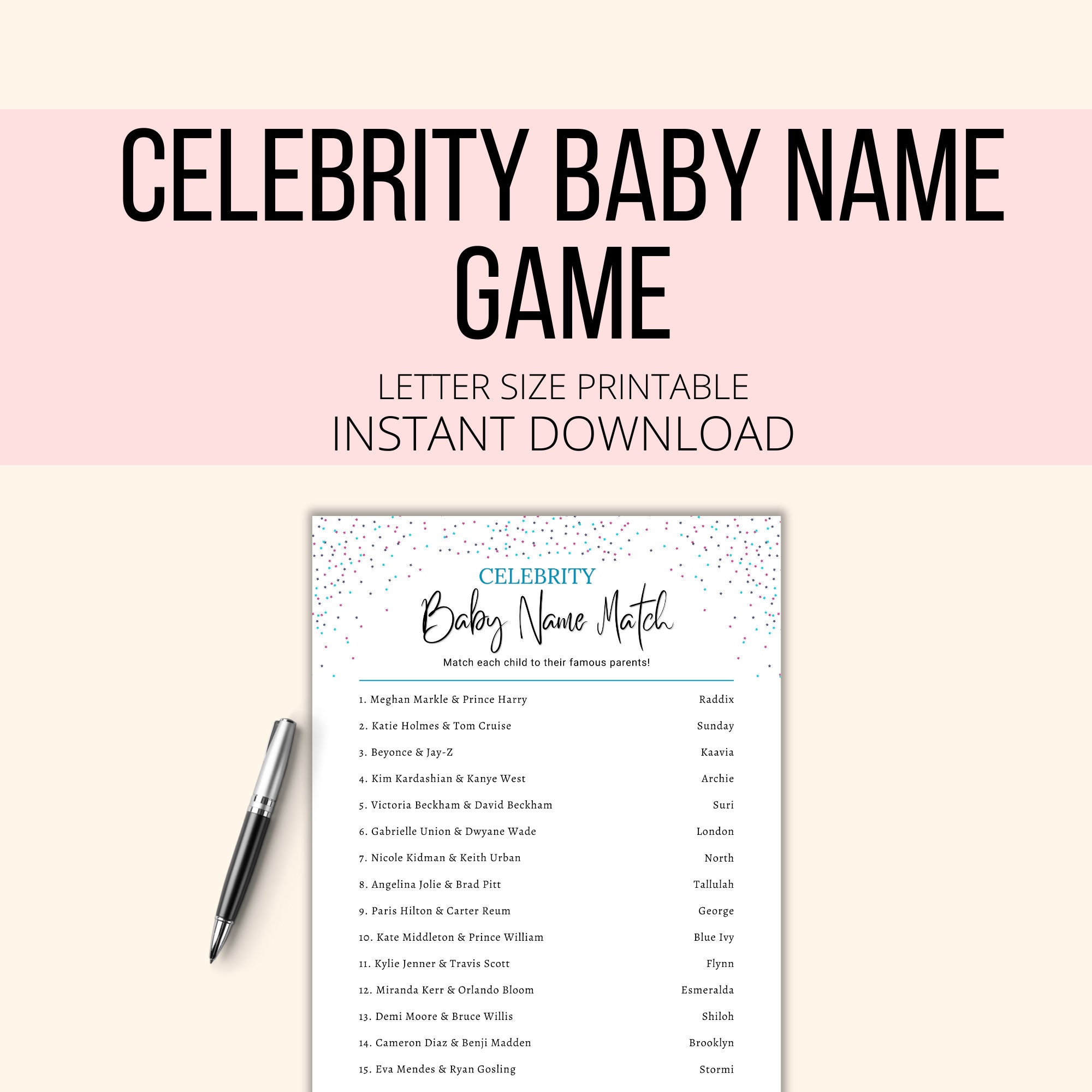 Celebrity Baby Name Game PDF, Celebrity Baby Names Baby Shower Game ...