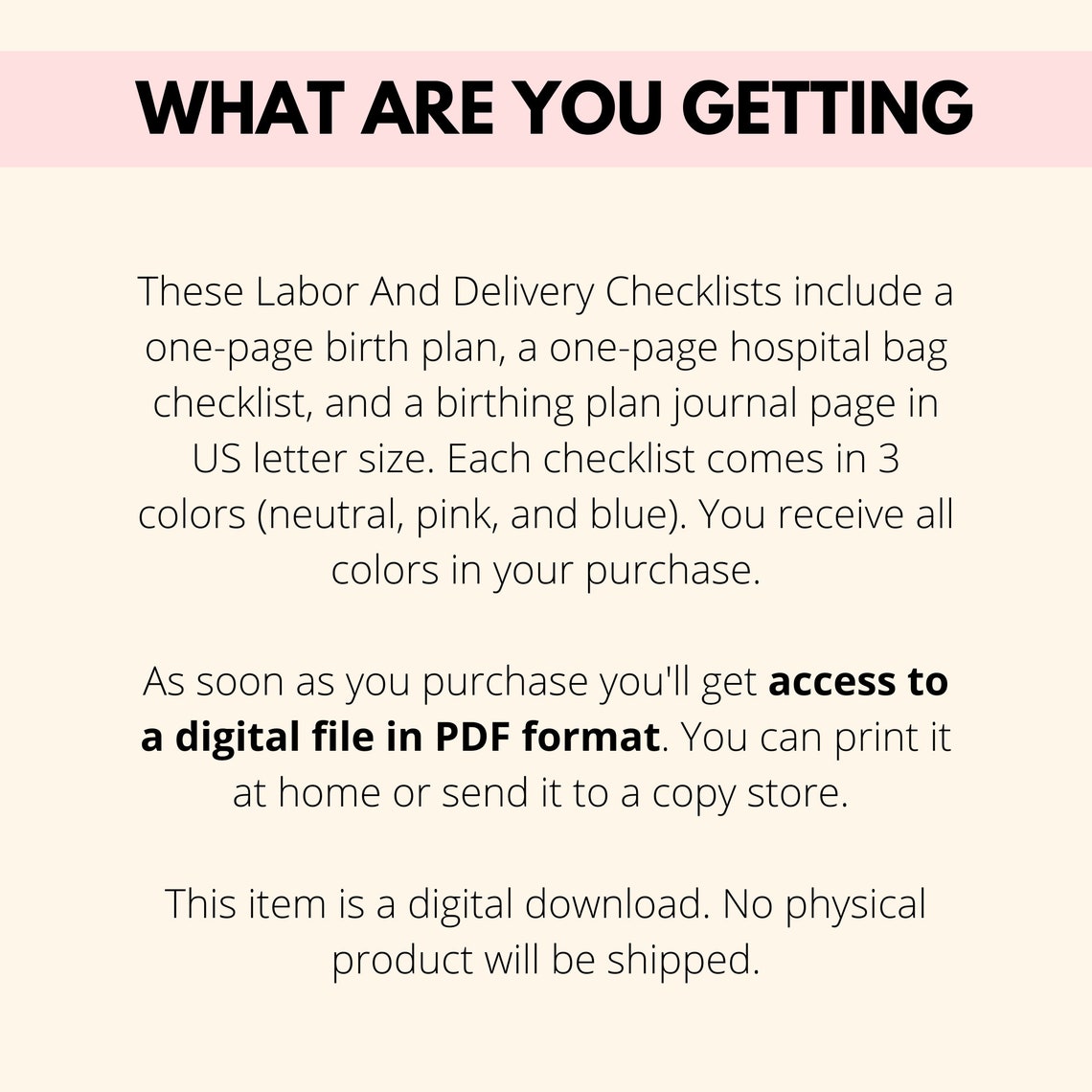 Labor and Delivery Checklist Printable, Hospital Bag Checklist + Birth ...