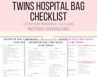 Hospital Bag Checklist for Twins Printable Twins Hospital List PDF Twin ...