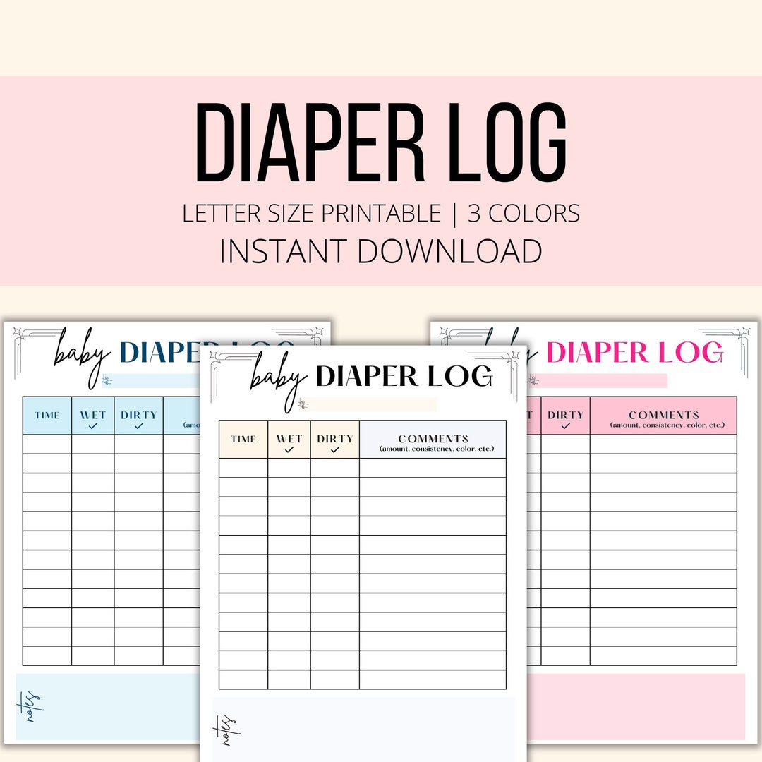 Diaper Log Printable Baby Diaper Tracker PDF Daily Diaper Changing 