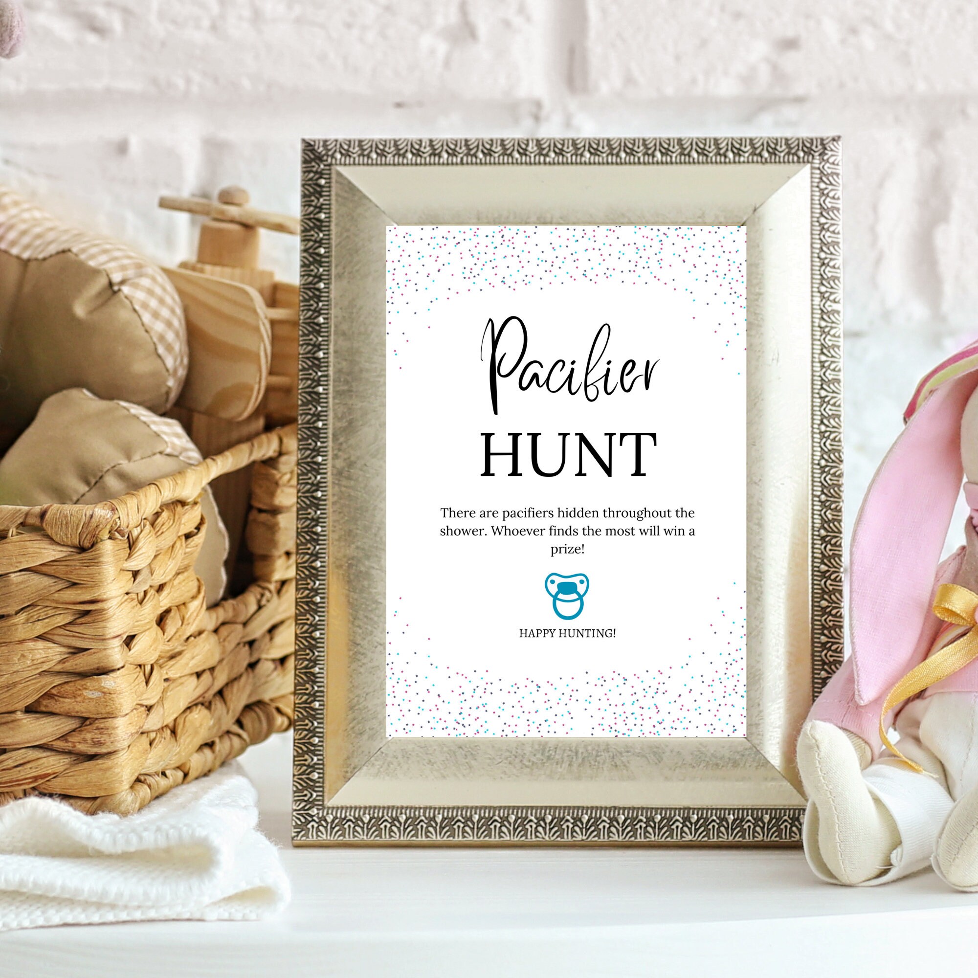 Pacifier Hunt Sign Baby Shower Printable, Pacifier Baby Game Shower ...