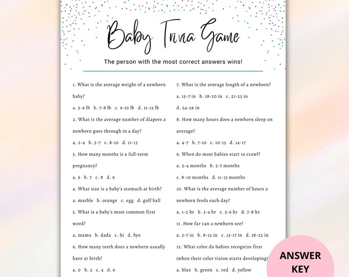 Baby Shower Trivia Game: Fun Printable Quiz (digital Download) - Etsy ...