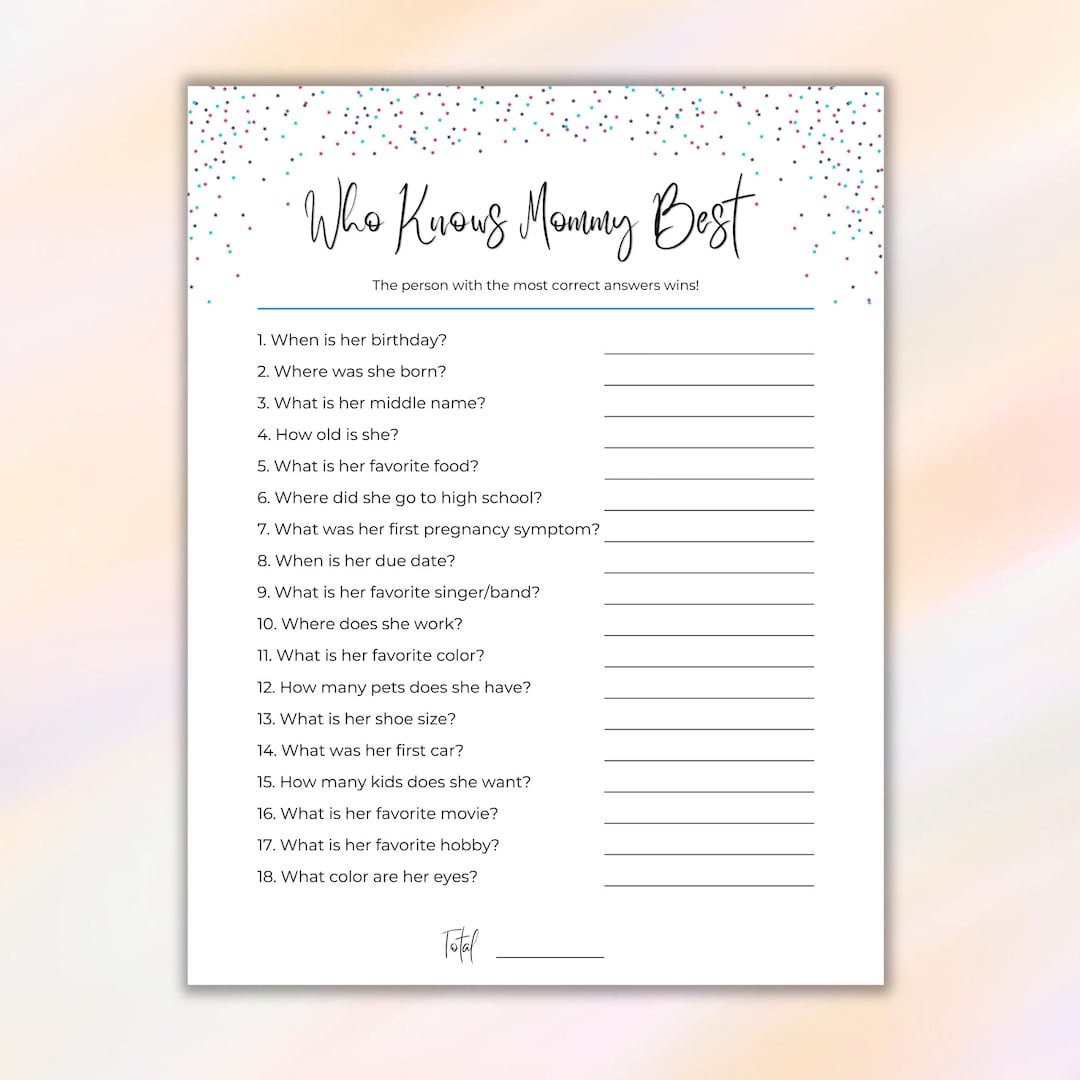 Who Knows Mommy Best Baby Shower Game Printable, How Well Do You Know ...