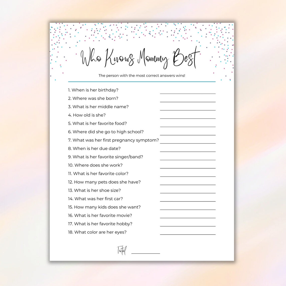 Who Knows Mommy Best Baby Shower Game Printable, How Well Do You Know ...