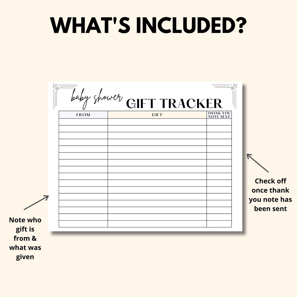 Baby Shower Gift Tracker Printable, Baby Gift List PDF, Baby Shower ...