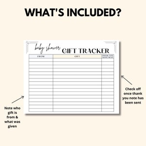 Baby Shower Gift Tracker Printable, Baby Gift List PDF, Baby Shower ...