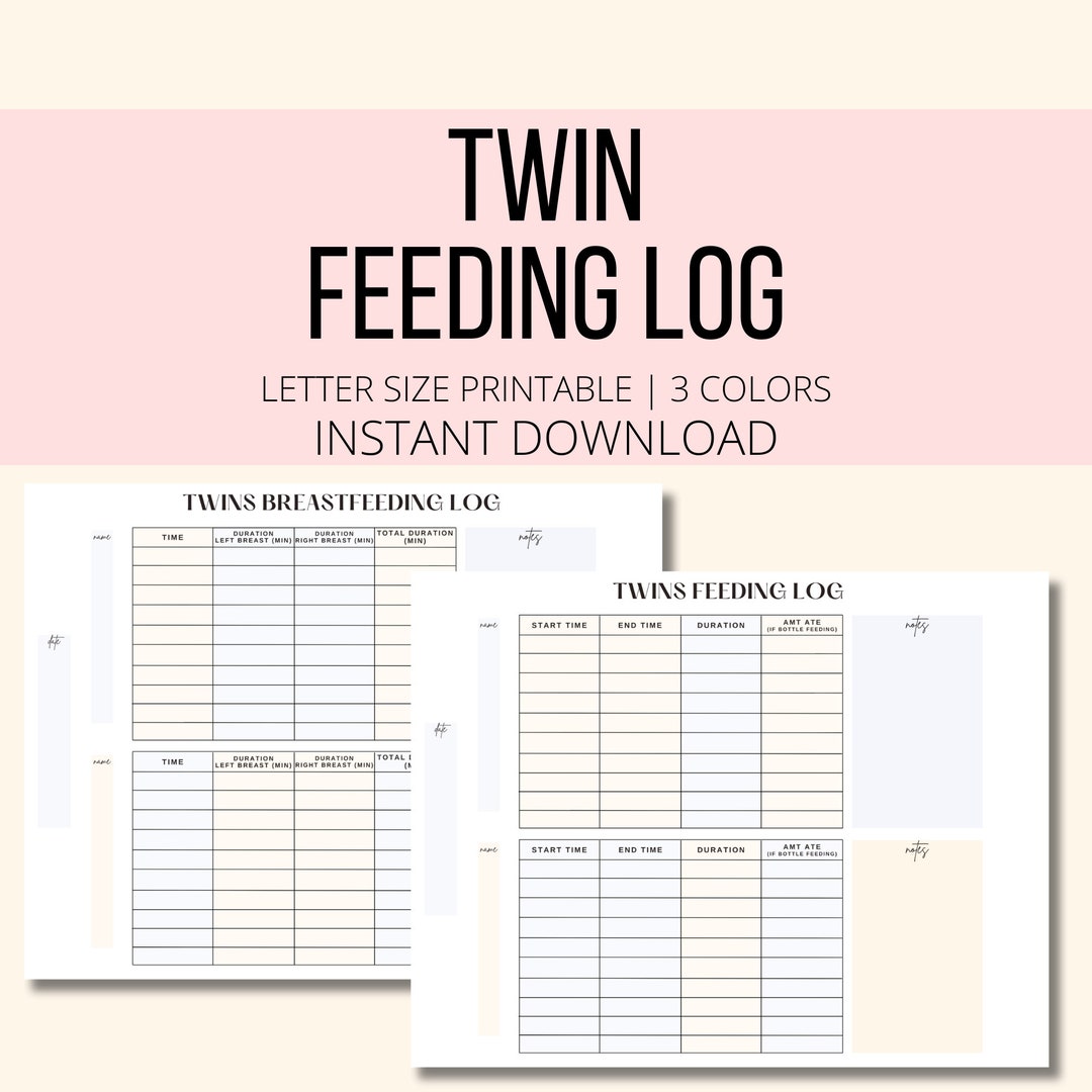 Twin Feeding Log Printable, Twin Baby Feeding Chart Tracker PDF, Breastfeeding Twins Planner ...