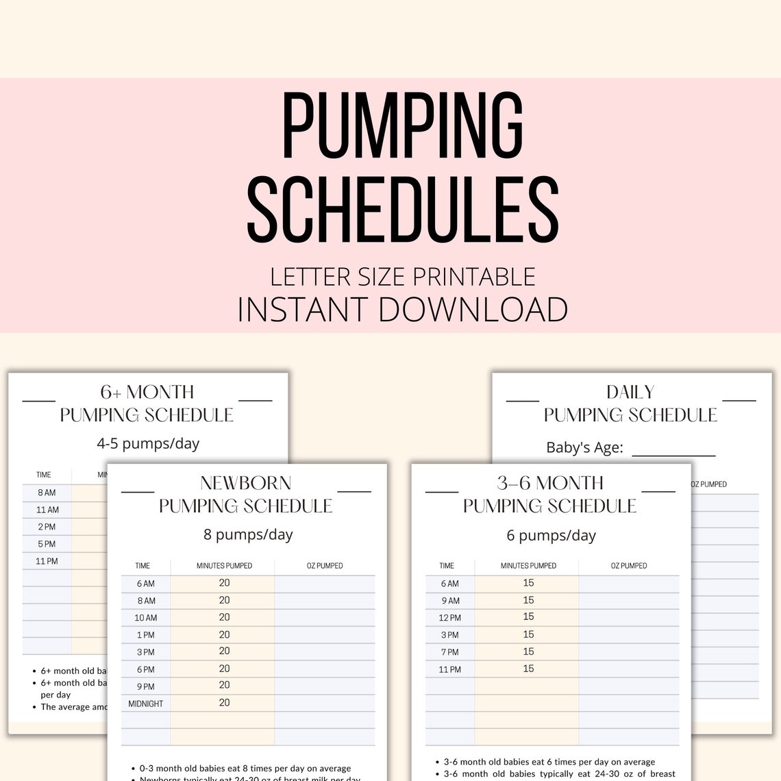 Pumping Schedules Printable, Daily Exclusive Pumping Mom Sample Schedules + Blank PDF, Pumping ...
