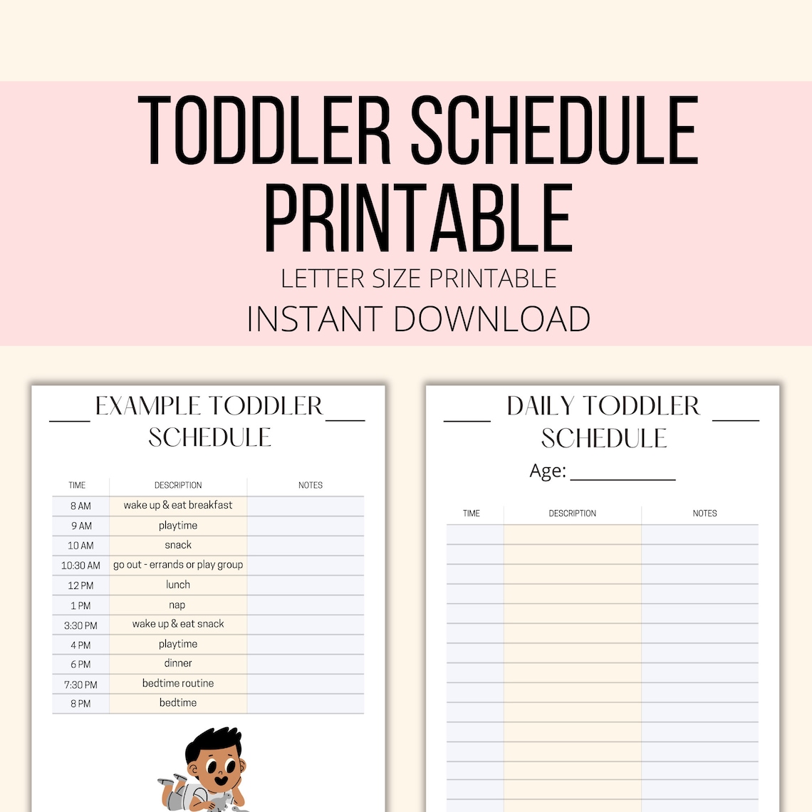 Toddler Schedule Printable Toddler Schedule Template example - Etsy