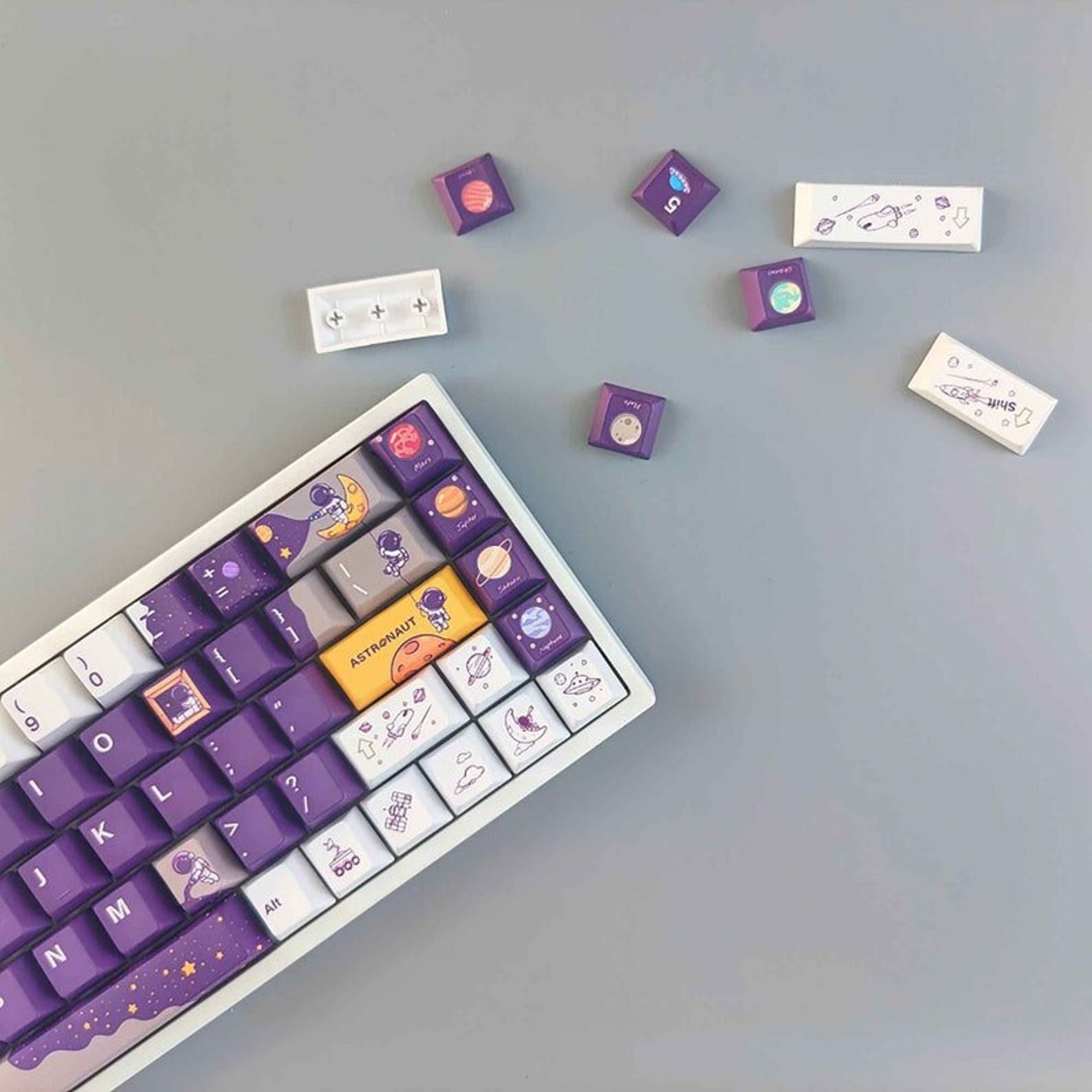 138pcs Astronaut Space Themed Keycap Set Purple White - Etsy