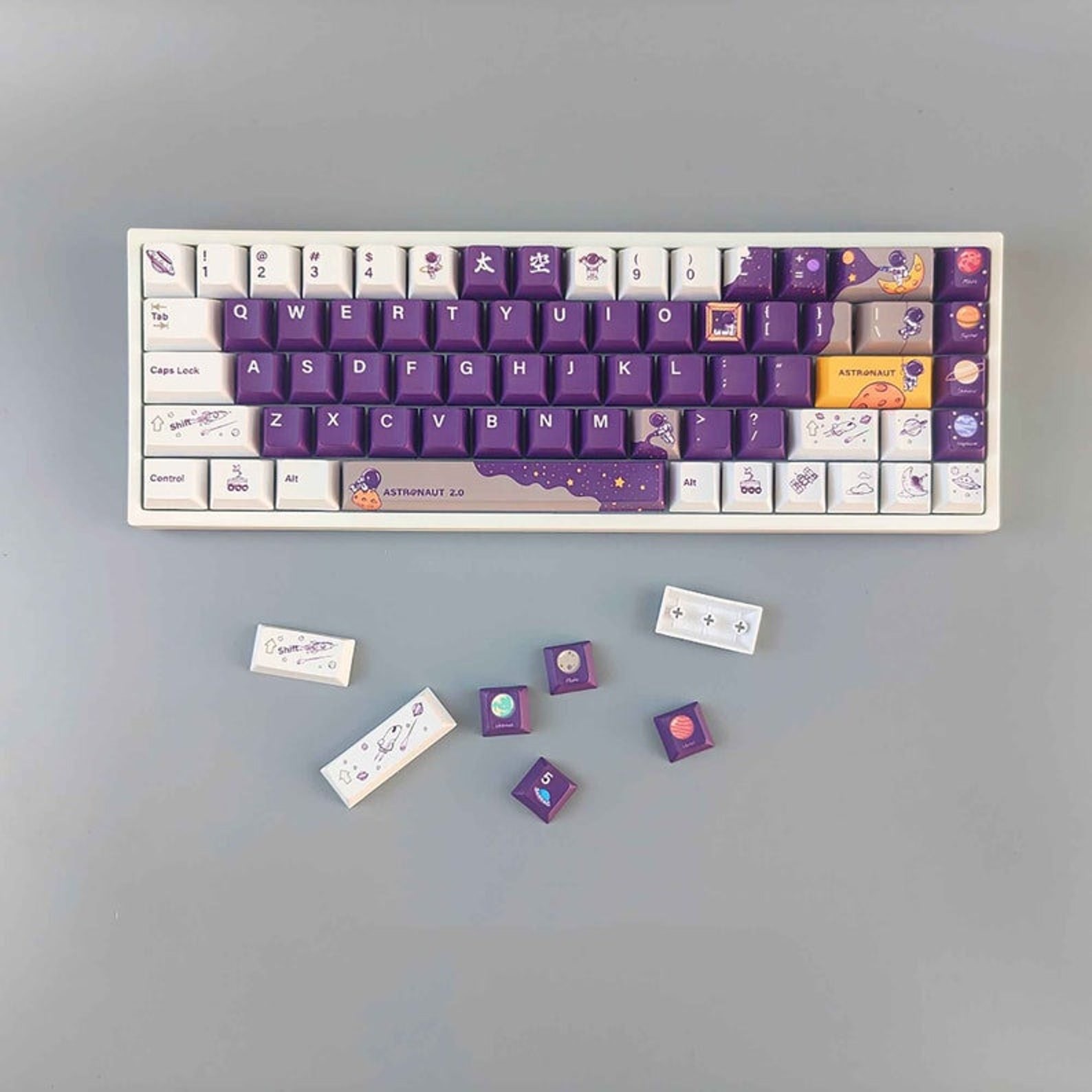 138pcs Astronaut Space Themed Keycap Set Purple White - Etsy