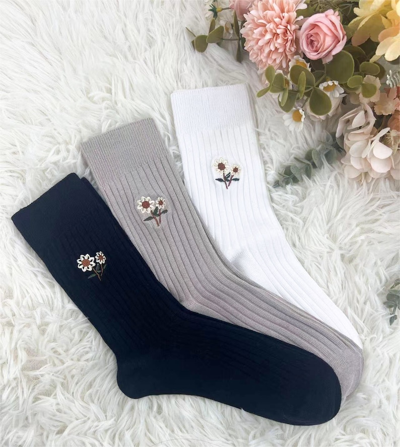 Sunflower Socks, Embroidered Flower Socks,spring Socks,cotton Socks ...