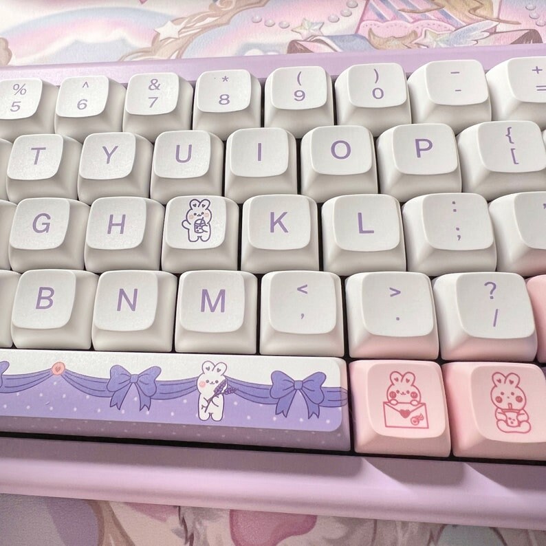 144PCS Lavender Rabbit Keycap Set Purple Pink Keycap PBT - Etsy