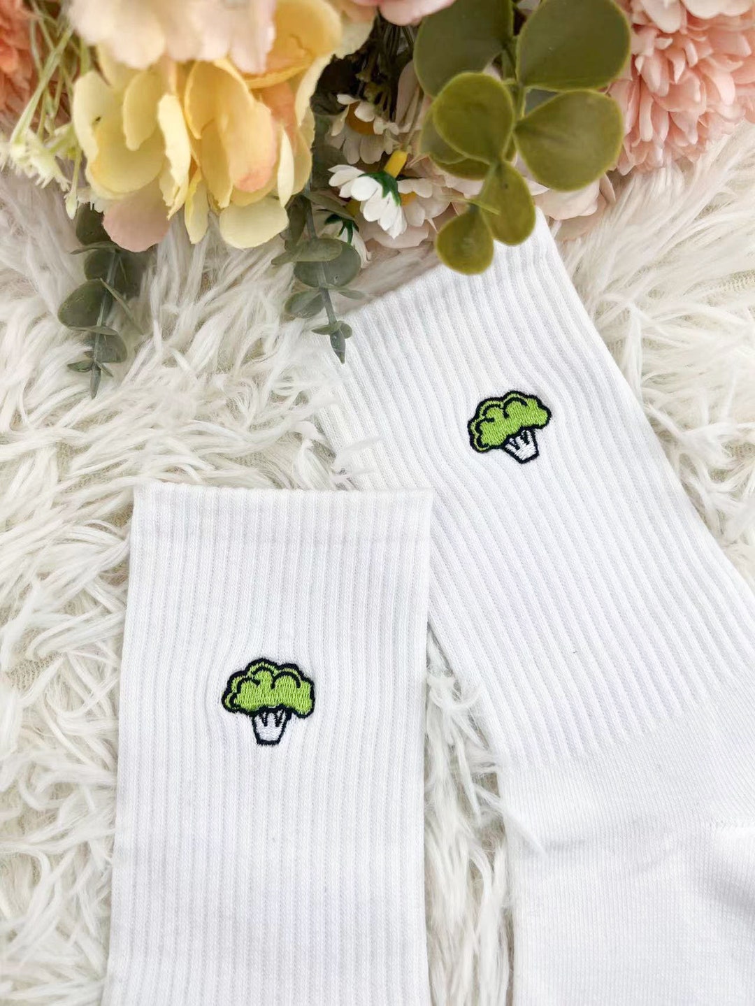 Vegetable Socks, Broccoli Socks, Embroidered Socks, Vegetarian, Gift ...