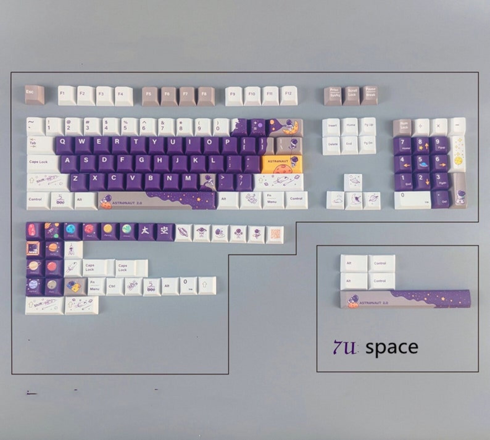 138pcs Astronaut Space Themed Keycap Set Purple White - Etsy