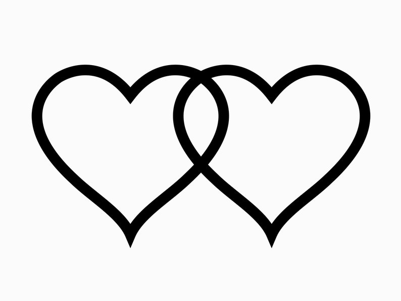Double Heart SVG Two Hearts Linked Interlocking Outline Open Frame ...