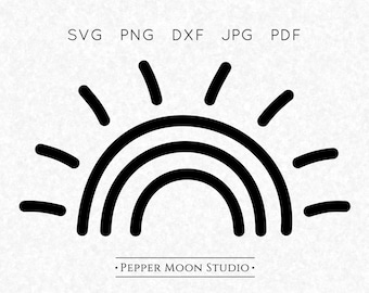 Sunburst SVG Half Sun SVG Hand Drawn Boho Sunset Sunrise Rising Setting ...