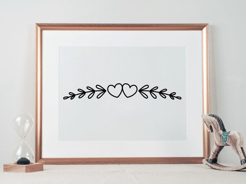 Heart Flourish SVG Double Heart Border Divider Swag Hand Drawn Doodle ...