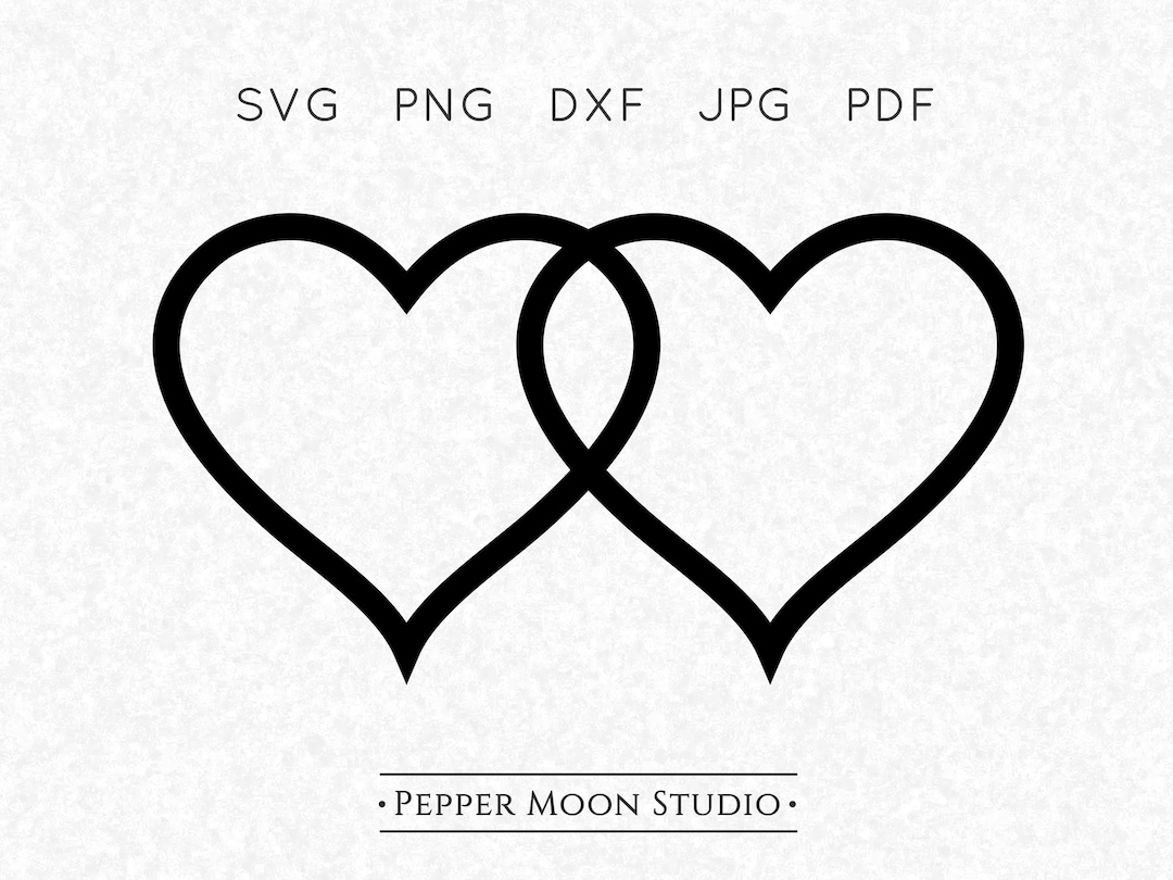 Double Heart SVG Two Hearts Linked Interlocking Outline Open Frame ...