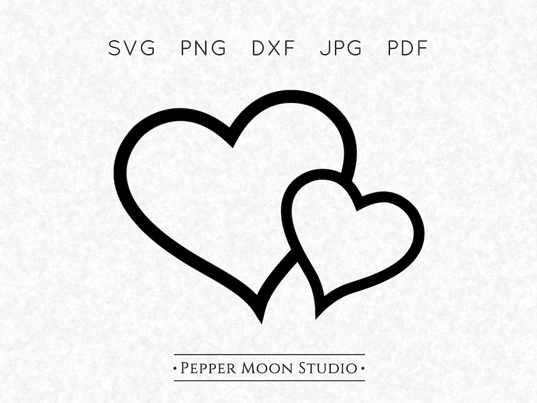 Double Heart SVG | Two Hearts Overlapping | Offset Joined Outline | Mom ...
