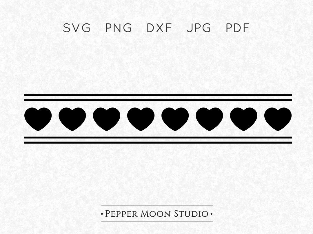 Heart Border SVG Row of Hearts SVG Small Simple Double Lines Wedding ...