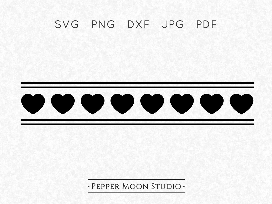 Heart Border SVG Row of Hearts SVG Small Simple Double Lines Wedding ...