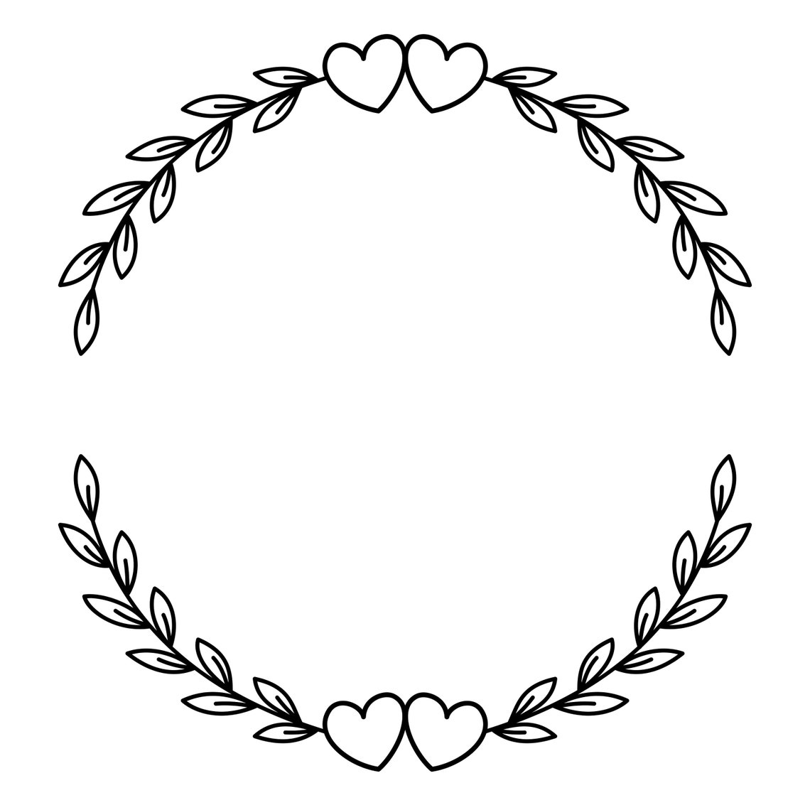 Heart Border SVG Double Heart Wreath Hand Drawn Sketch Decorative ...