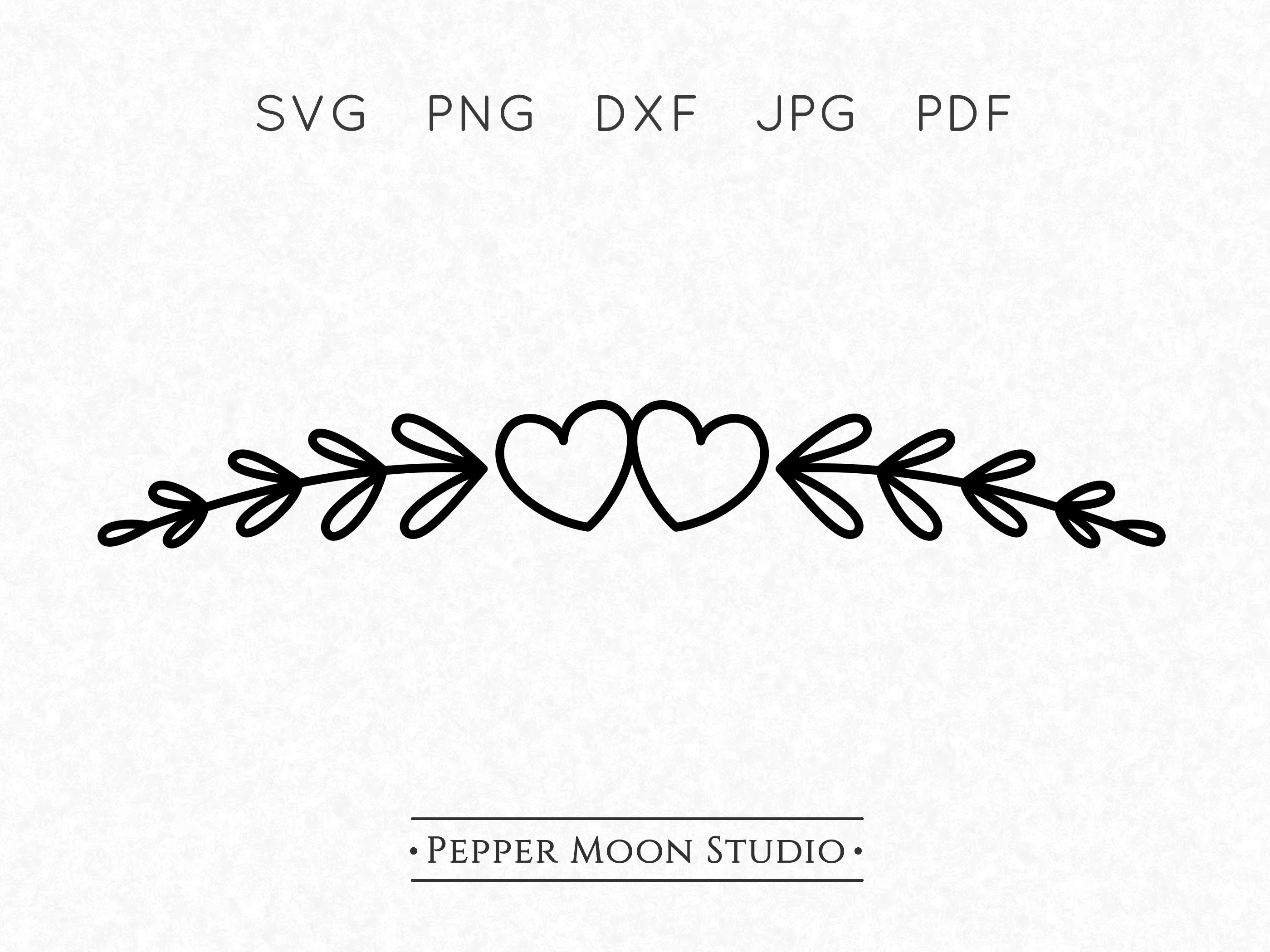 Heart Flourish SVG Double Heart Border Divider Swag Leaves Hand Drawn ...