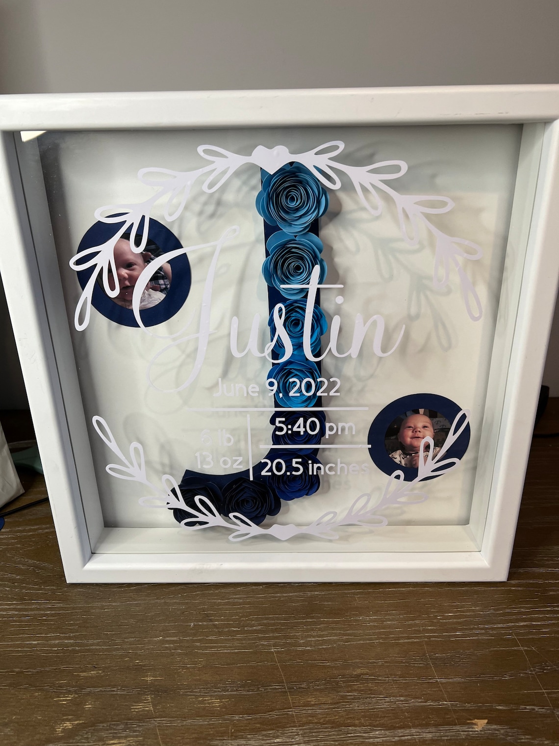 Baby Shadow Box, Birth Announcement, Baby Stats, Flowers Shadow Box ...
