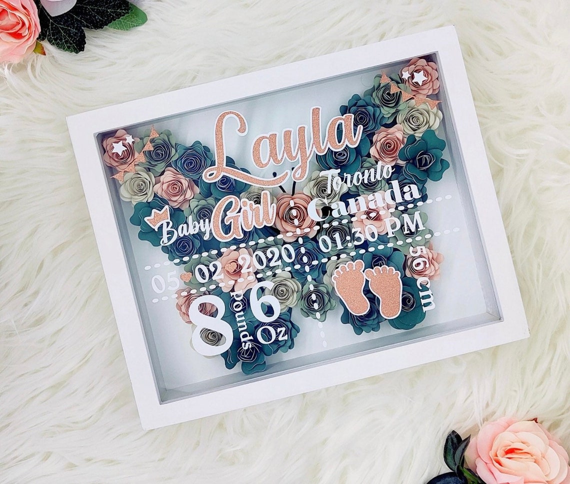 Baby Girl Shadow Box, Birth Announcement Shadow Box, Birth Stats Box ...