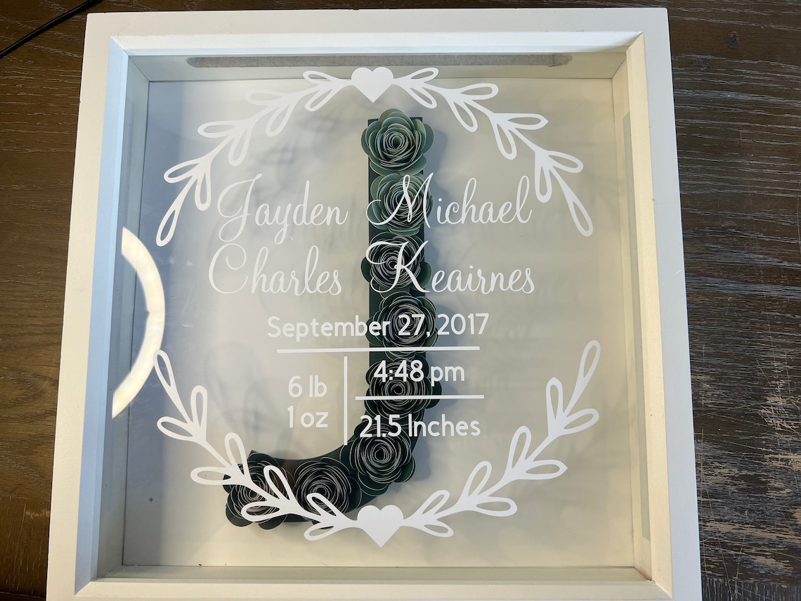 Baby Shadow Box, Birth Announcement, Baby Stats, Flowers Shadow Box ...