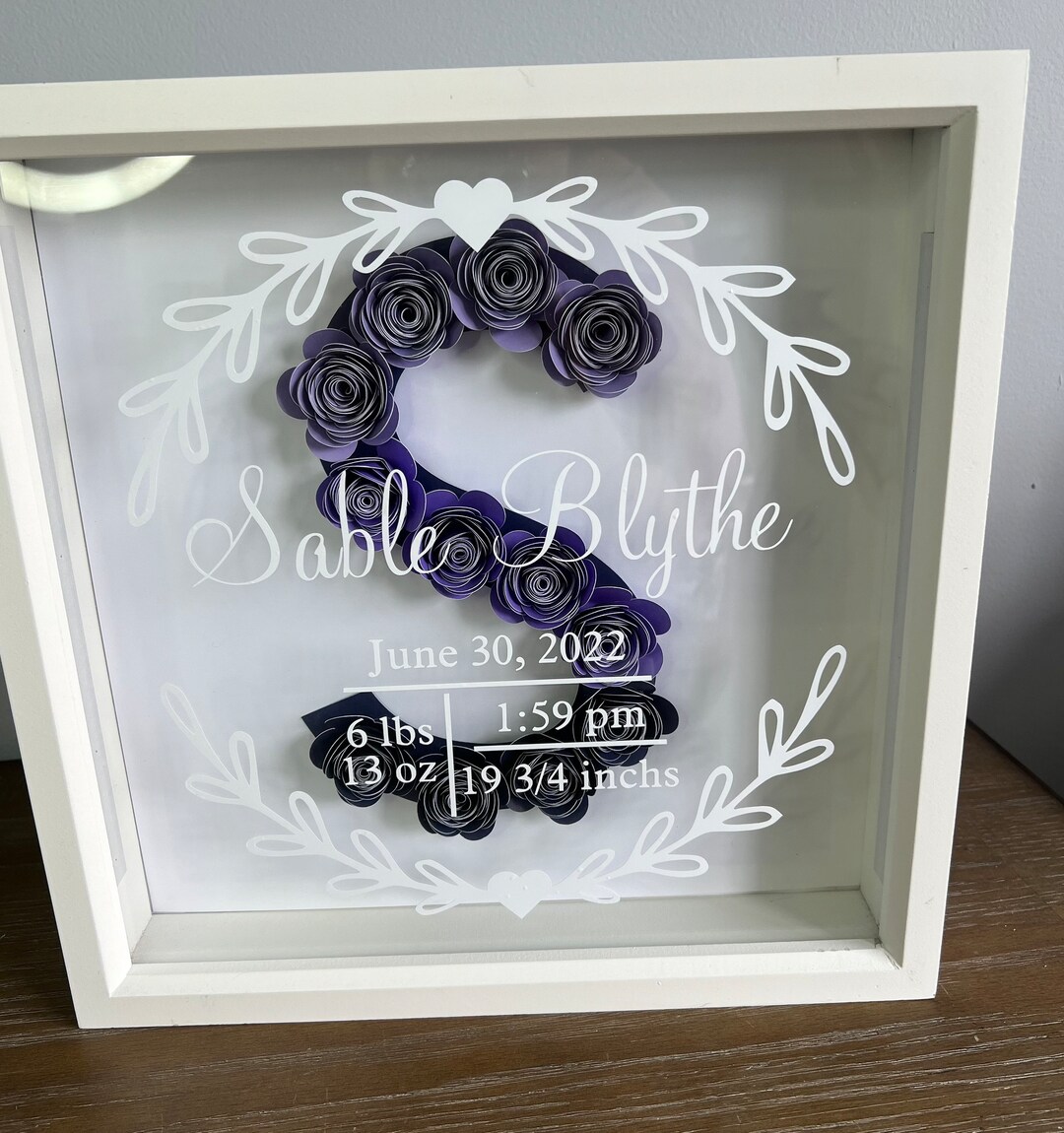 Baby Shadow Box, Birth Announcement, Baby Stats, Flowers Shadow Box ...